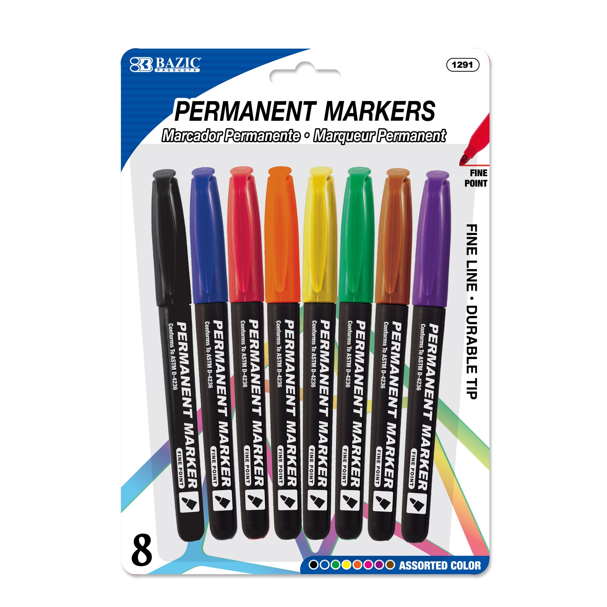 Assorted Colors Fine Tip Permanent Markers w/ Pocket Clip (8/Pack ...
