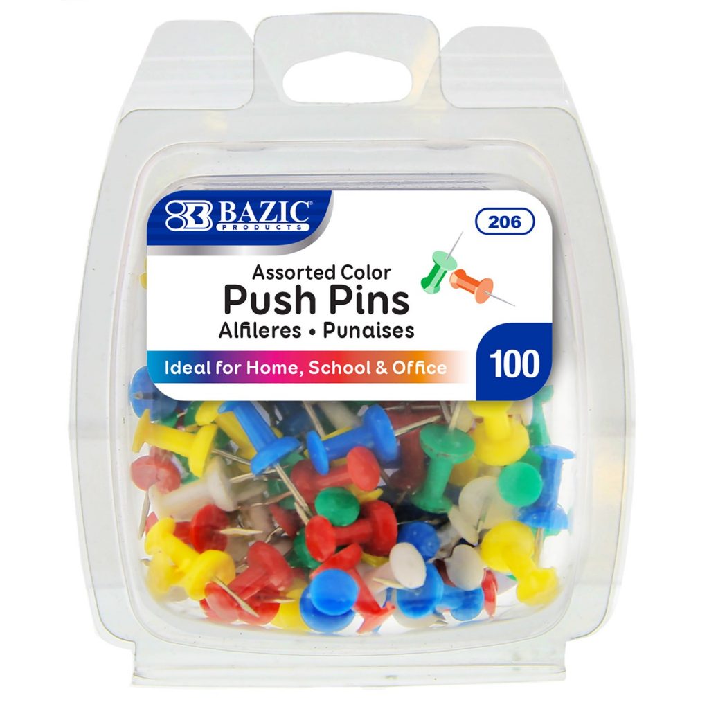 Assorted Color Push Pins (100/Pack) - Crown Office Supplies