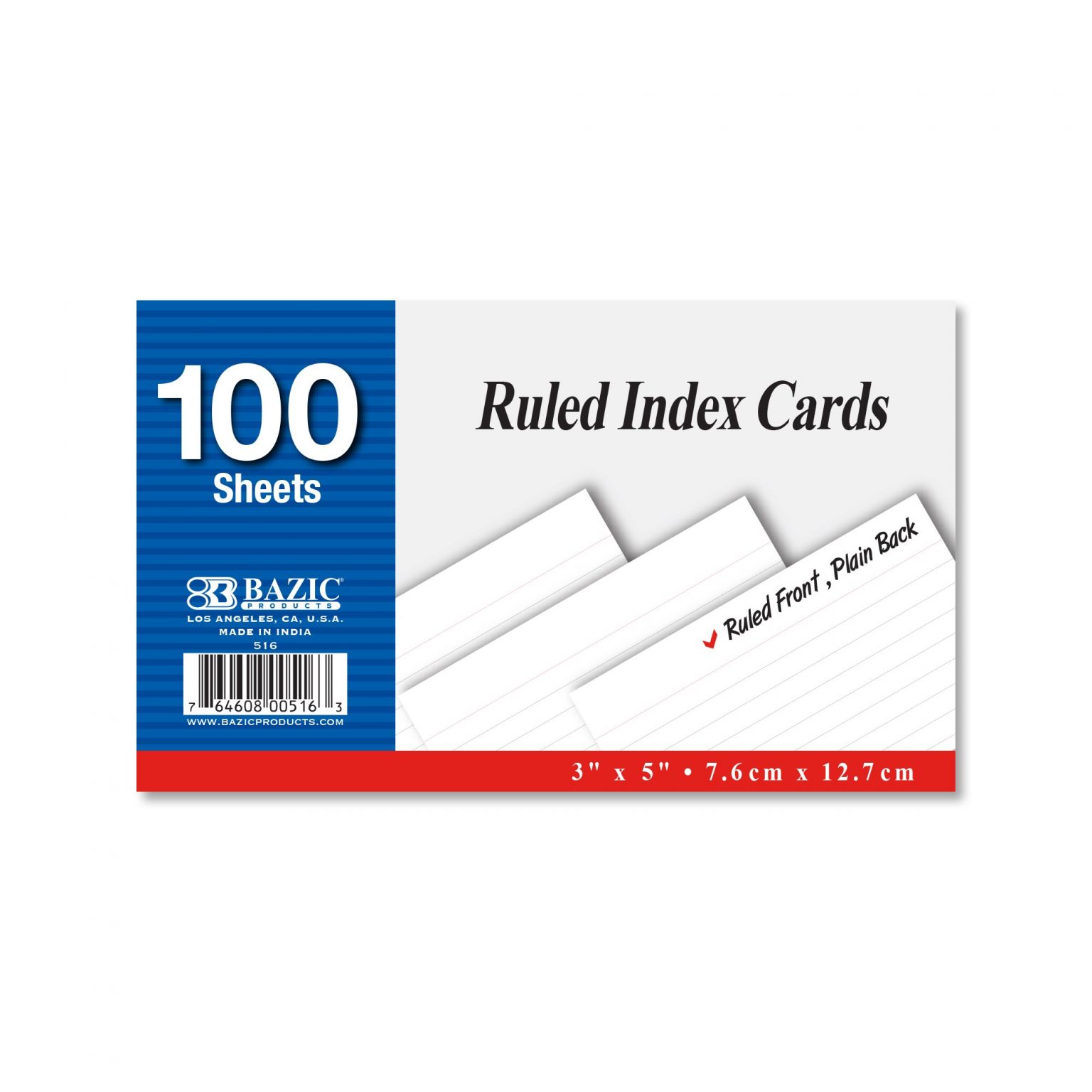 100 Ct. 3" X 5" Ruled White Index Card - Crown Office Supplies