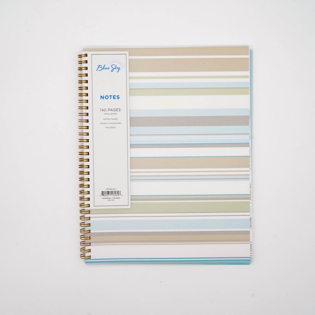 Blue Sky- Big Notebook Stripes And Gold 140 Pages - Crown Office Supplies