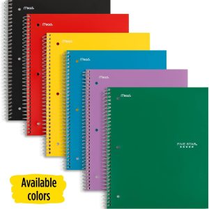 Five Star Wide Ruled Spiral Notebook 1 subject 100 sheets (Assorted ...