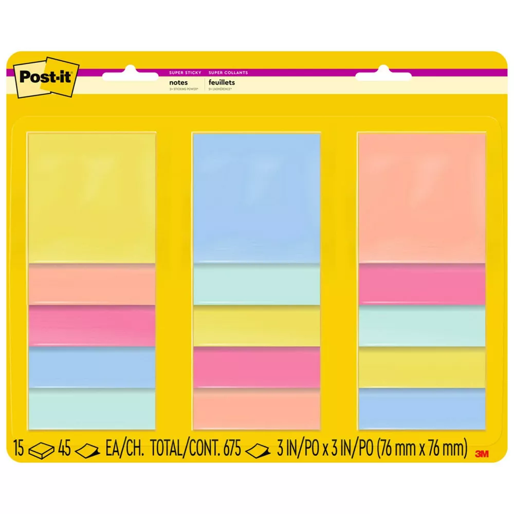 Post-it 15ct Super Sticky Notes Pack Energy Boost Collection - Crown ...