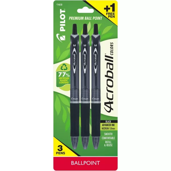 Pilot 3ct Acroball Colors Ballpoint Pens Medium Point 1.0mm Black Ink ...