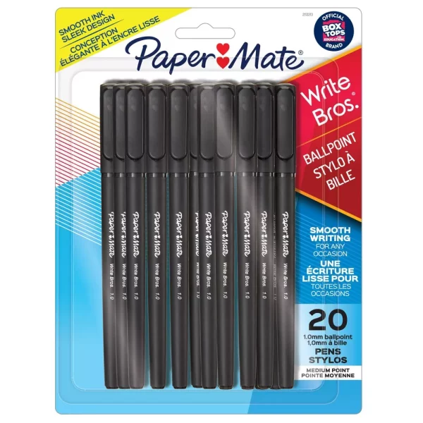 Paper Mate Write Bros. 20pk Ballpoint Pens 1.00mm Medium Tip Black ...
