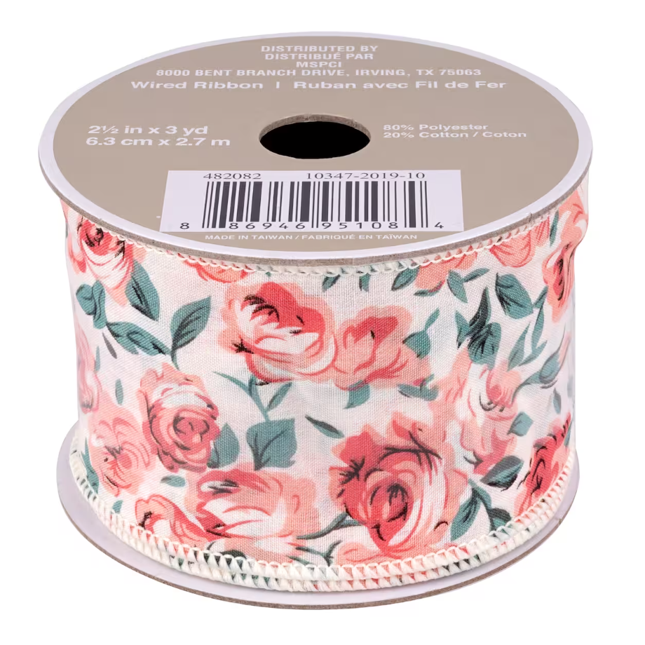 Celebrate It - Assorted Floral Wired Ribbon - 2.2" - Crown Office Supplies