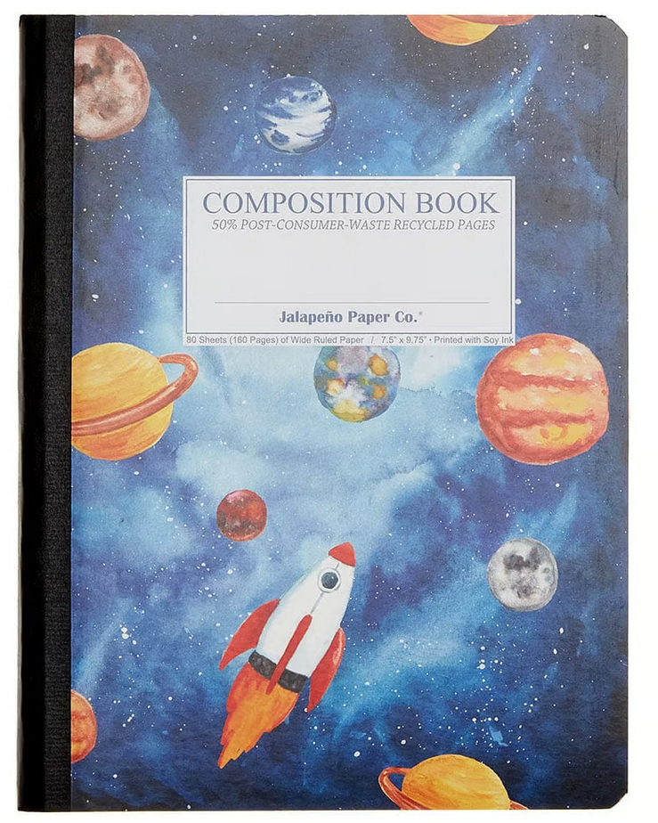 Jalapeno Paper Co - Wide Ruled Pages - Rocket Ship Composition Book ...